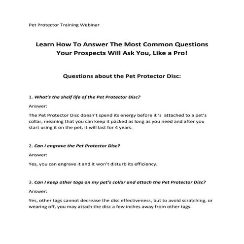Pet Protector: The Most Common Questions | PDF