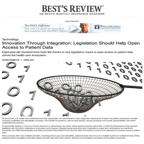 Innovation Through Integration: Legislation Should Help Open Access to Patient Data | PDF