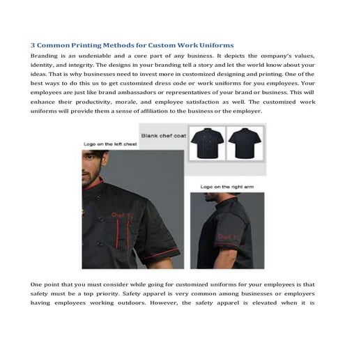 3 common printing methods for custom work uniforms | DOCX