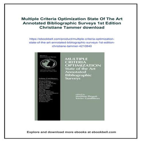 Multiple Criteria Optimization State Of The Art Annotated Bibliographic Surveys 1st Edition ...