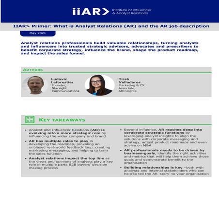 IIAR> Primer: what is analyst relations? | PDF