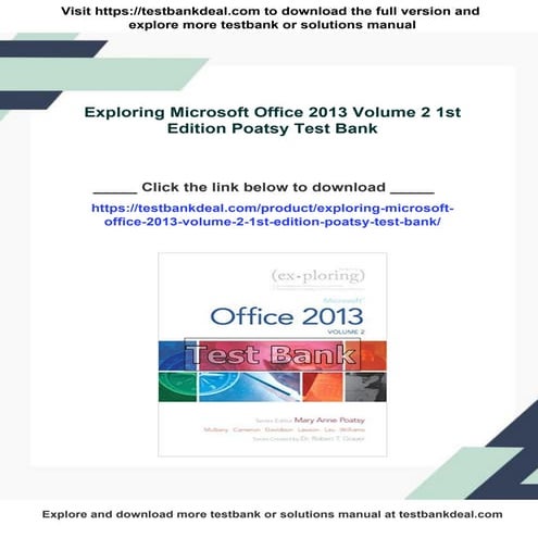 Exploring Microsoft Office 2013 Volume 2 1st Edition Poatsy Test Bank | PDF