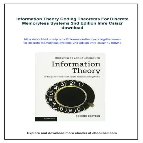 Information Theory Coding Theorems For Discrete Memoryless Systems 2nd Edition Imre Csiszr | PDF
