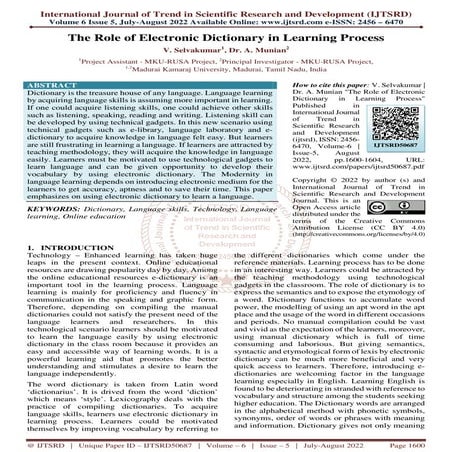 The Role of Electronic Dictionary in Learning Process | PDF