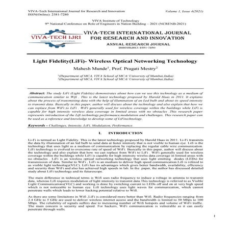 Light Fidelity(LiFi)- Wireless Optical Networking Technology | PDF