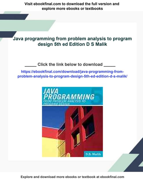 Java Programming From Problem Analysis To Program Design 5th Ed Edition
