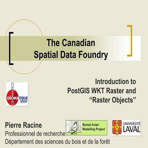 Le projet “Canadian Spatial Data Foundry”: Introduction à PostGIS WKT Raster | PPT