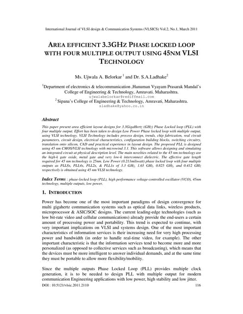 Area Efficient 33ghz Phase Locked Loop With Four Multiple Output Using
