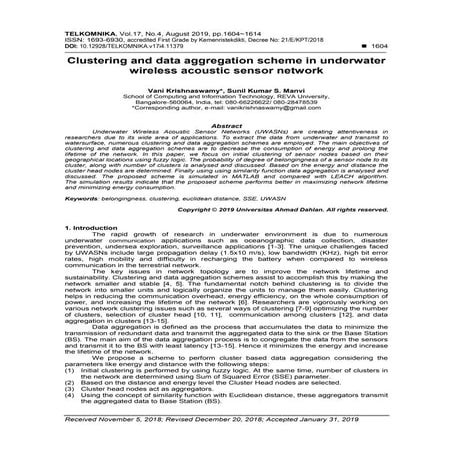 Clustering And Data Aggregation Scheme In Underwater Wireless Acoustic Sensor Network Pdf
