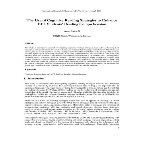 The Use of Cognitive Reading Strategies to Enhance EFL Students ...