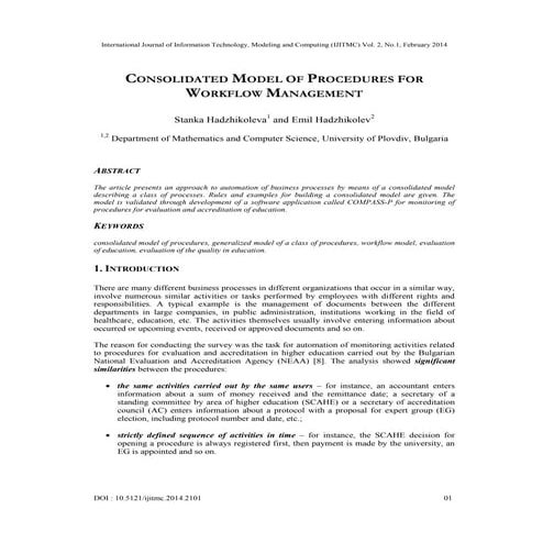 Consolidated Model of Procedures for Workflow Management | PDF