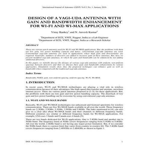 DESIGN OF A YAGI-UDA ANTENNA WITH GAIN AND BANDWIDTH ENHANCEMENT FOR WI-FI AND WI-MAX ...