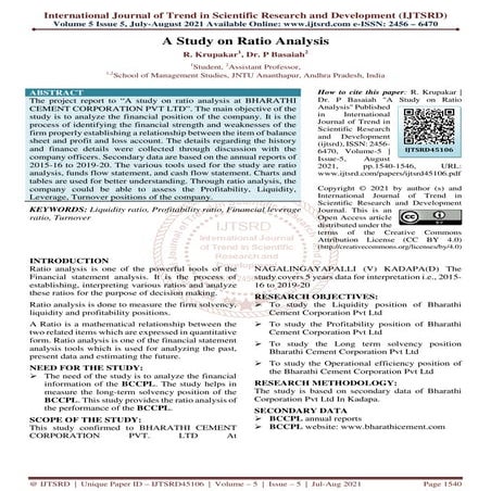 A Study on Ratio Analysis | PDF