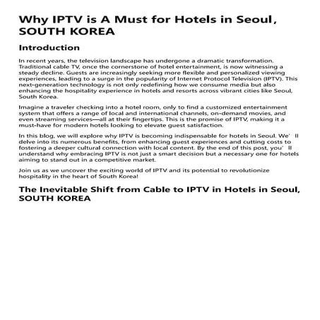 Why IPTV is A Must for Hotels in Seoul，SOUTH KOREA | PDF