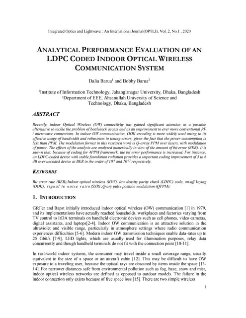 Analytical Performance Evaluation Of An Ldpc Coded Indoor Optical