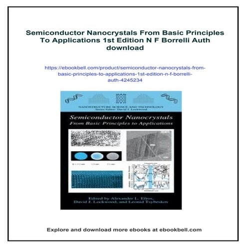 Semiconductor Nanocrystals From Basic Principles To Applications 1st ...