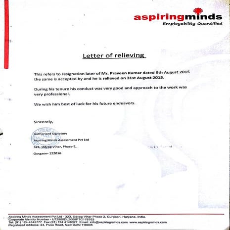 Letter of relieving | PDF