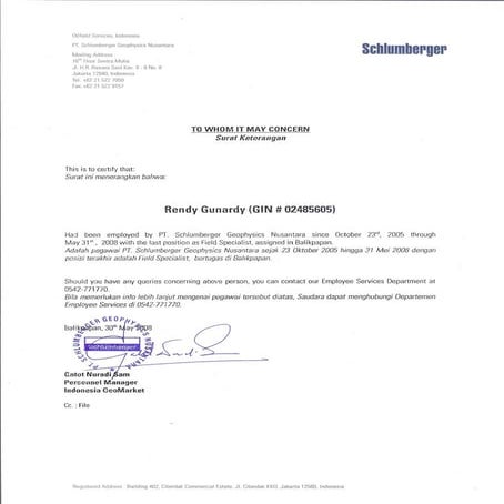 Recommendation Letter SCHLUMBERGER | PDF