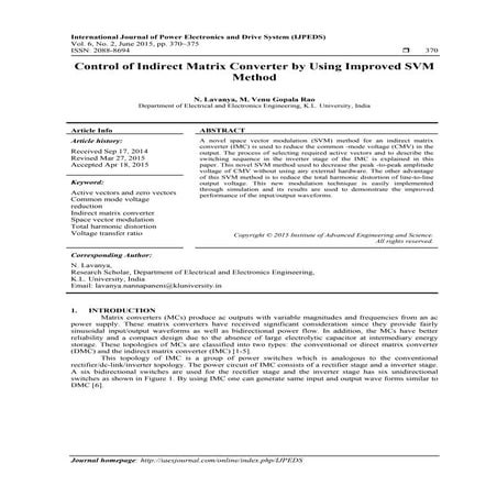 Control Of Indirect Matrix Converter By Using Improved Svm Method Pdf