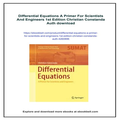 Differential Equations A Primer For Scientists And Engineers 1st ...