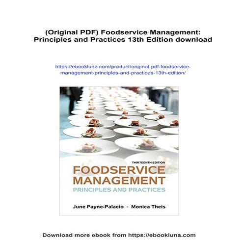(Original PDF) Foodservice Management: Principles and Practices 13th ...