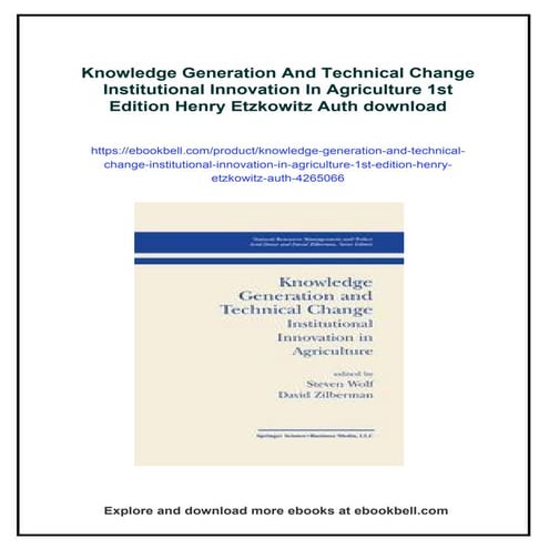Knowledge Generation And Technical Change Institutional Innovation In ...