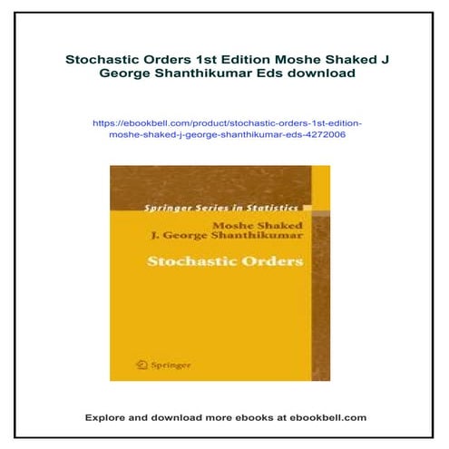 Stochastic Orders 1st Edition Moshe Shaked J George Shanthikumar Eds | PDF
