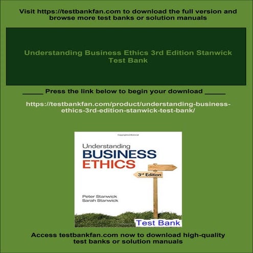 Understanding Business Ethics 3rd Edition Stanwick Test Bank | PDF