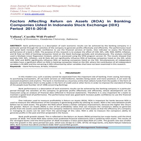 Factors Affecting Return on Assets (ROA) in Banking Companies Listed in ...