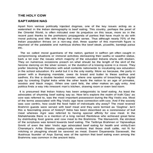 THE HOLY COW | DOCX | Hinduism | Religion & Spirituality