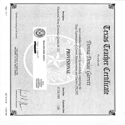 Texas Teacher Certificate | PDF