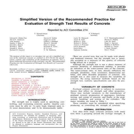 ACI 214R-11 Guide To Evaluation Of Strength Test Results Of Concrete | PDF
