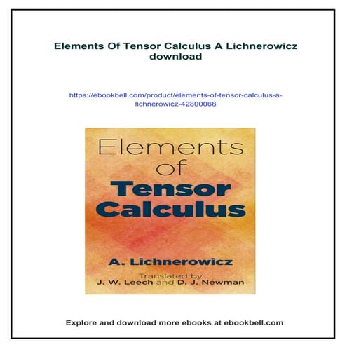 Elements Of Tensor Calculus A Lichnerowicz | PDF