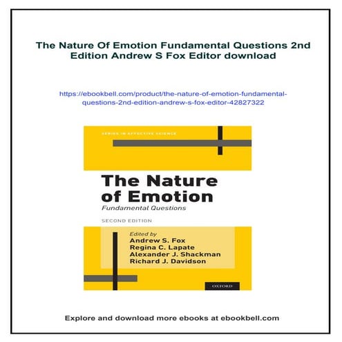 The Nature Of Emotion Fundamental Questions 2nd Edition Andrew S Fox ...