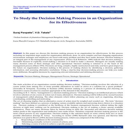 To Study the Decision Making Process in an Organization for its ...