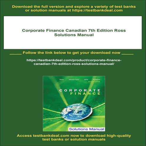 Corporate Finance Canadian 7th Edition Ross Solutions Manual | PDF