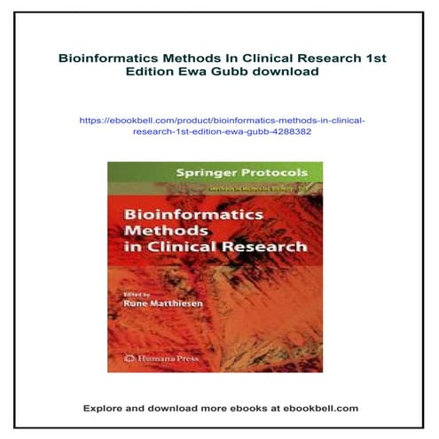 Bioinformatics Methods In Clinical Research 1st Edition Ewa Gubb | PDF