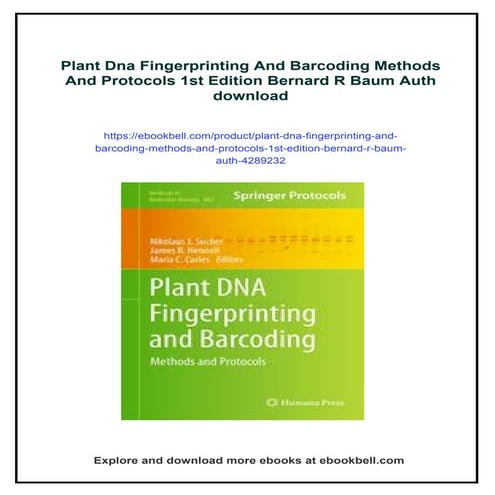 Plant Dna Fingerprinting And Barcoding Methods And Protocols 1st Edition Bernard R Baum Auth | PDF
