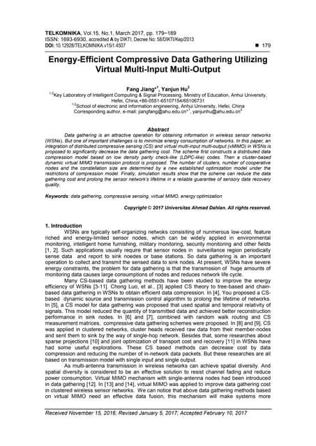 Energy Efficient Compressive Data Gathering Utilizing Virtual Multi Input Multi Output Pdf