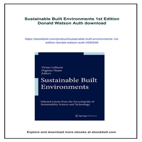 Sustainable Built Environments 1st Edition Donald Watson Auth | PDF