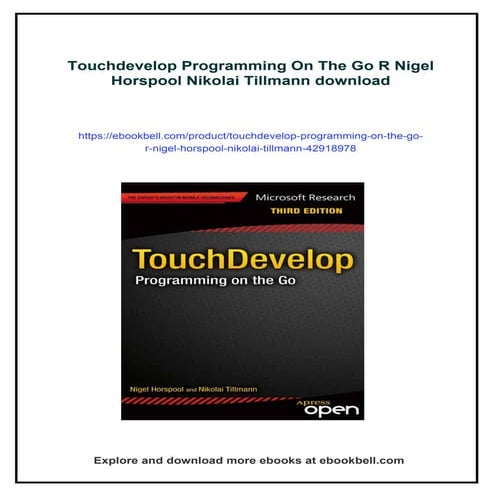 Touchdevelop Programming On The Go R Nigel Horspool Nikolai Tillmann | PDF