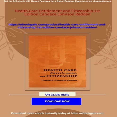 Health Care Entitlement and Citizenship 1st Edition Candace Johnson ...