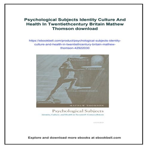 Psychological Subjects Identity Culture And Health In Twentiethcentury ...