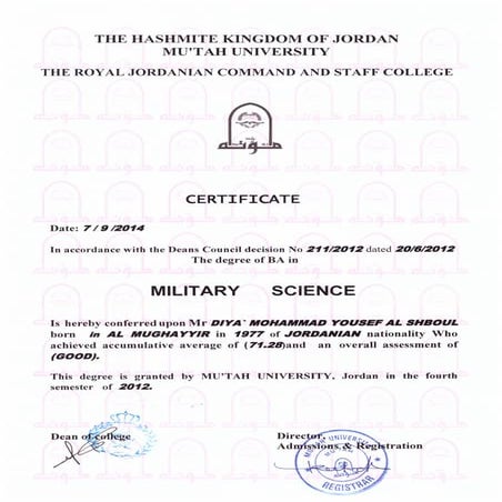 Military Science Certificate - English | PDF