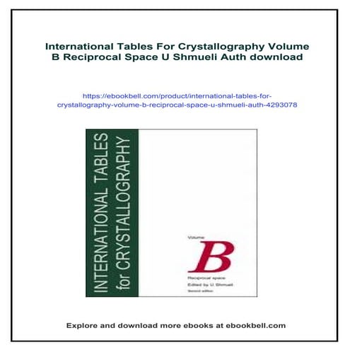International Tables For Crystallography Volume B Reciprocal Space U ...