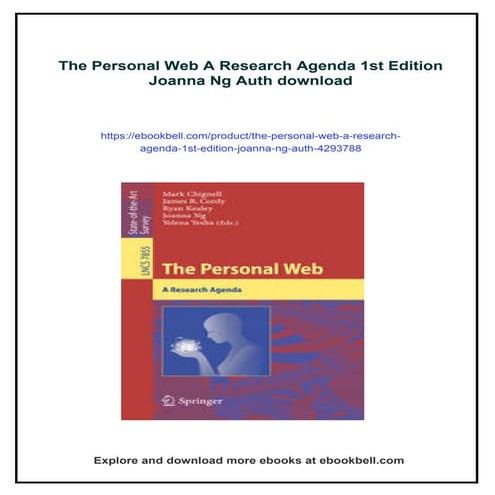 The Personal Web A Research Agenda 1st Edition Joanna Ng Auth | PDF