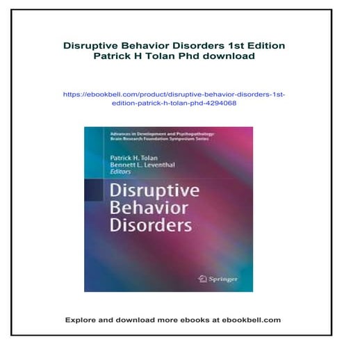 Disruptive Behavior Disorders 1st Edition Patrick H Tolan Phd | PDF