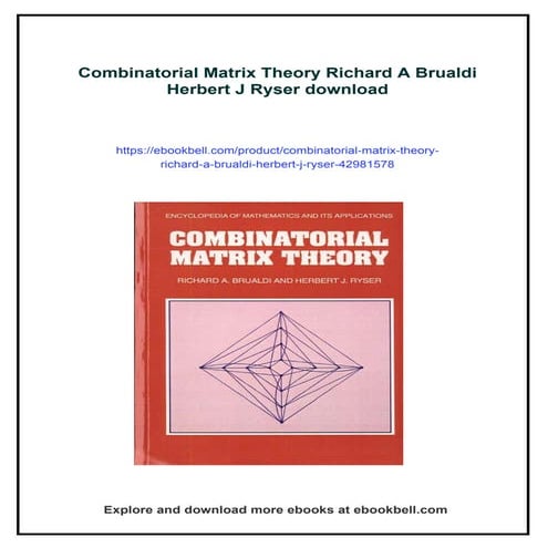 Combinatorial Matrix Theory Richard A Brualdi Herbert J Ryser | PDF