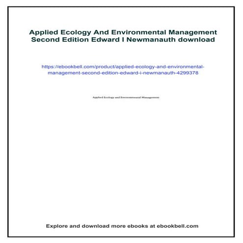Applied Ecology And Environmental Management Second Edition Edward I ...