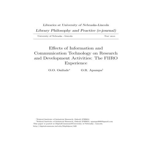 Effects of ICT on R & D Activities - the FIIRO Experience | PDF